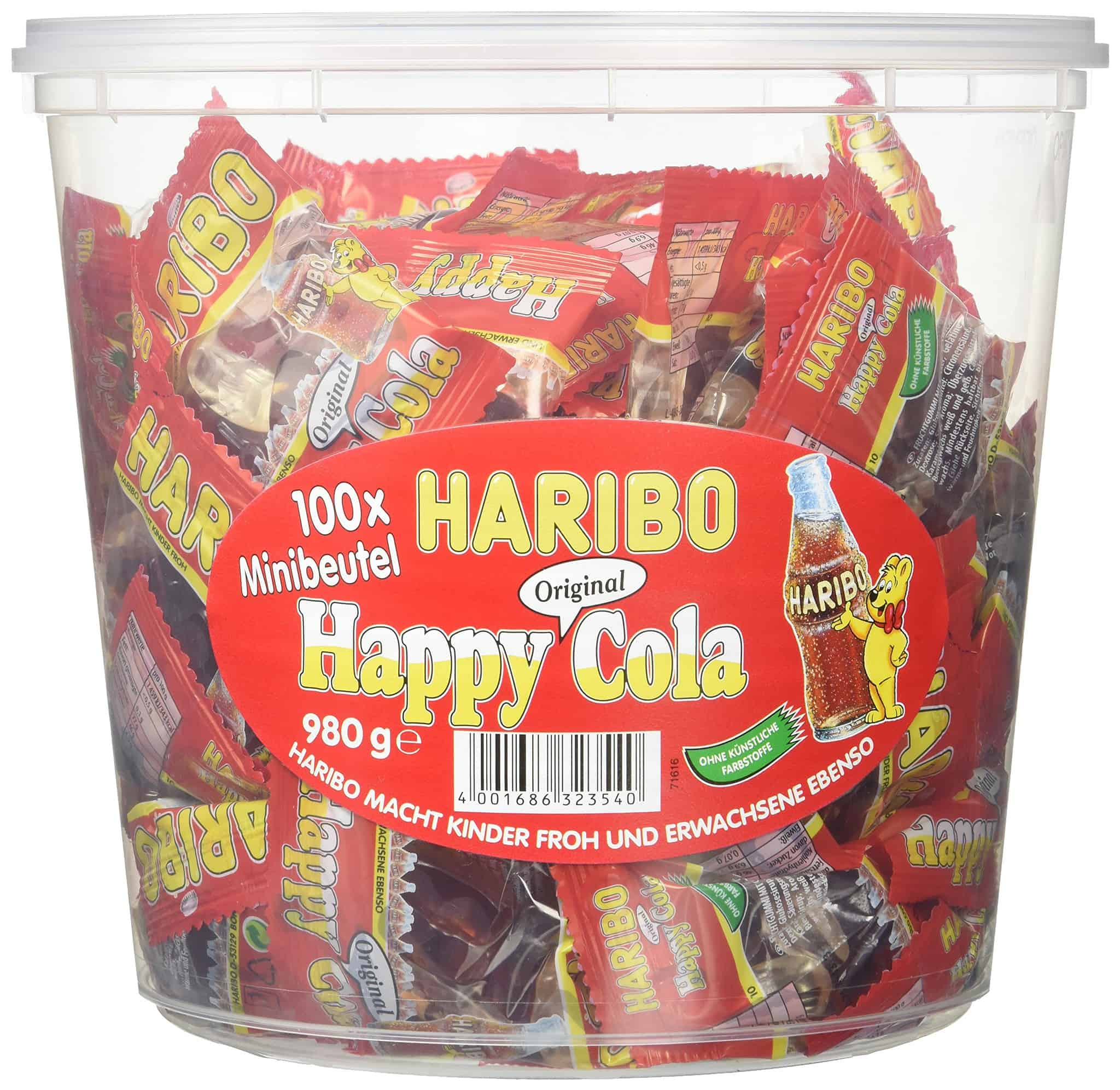 Haribo Happy Cola Gummibärchen 100 x 10 g Minibeutel, 1kg - pantry24